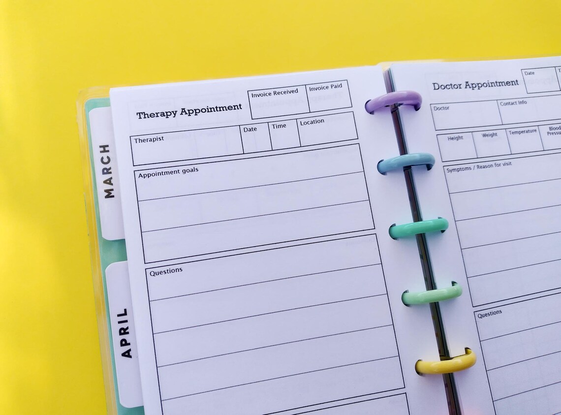 Therapy Appointments Planner, Insert Printable, Health Tracker, Happy ...