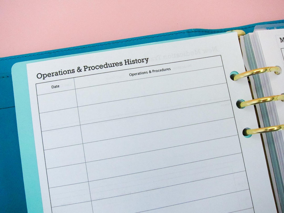 A5 Medical Operations and Procedures Tracker Printable Insert, Health ...