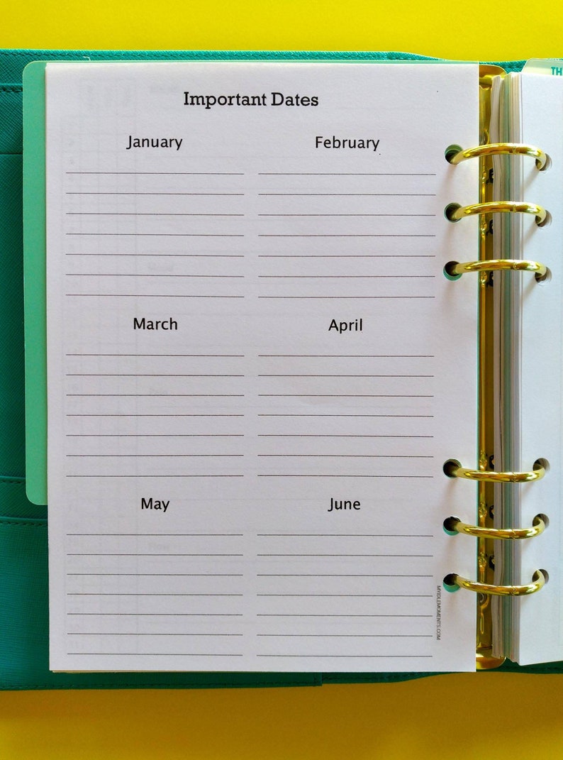 Important Dates Printable A5 Planner Insert for Tracking - Etsy