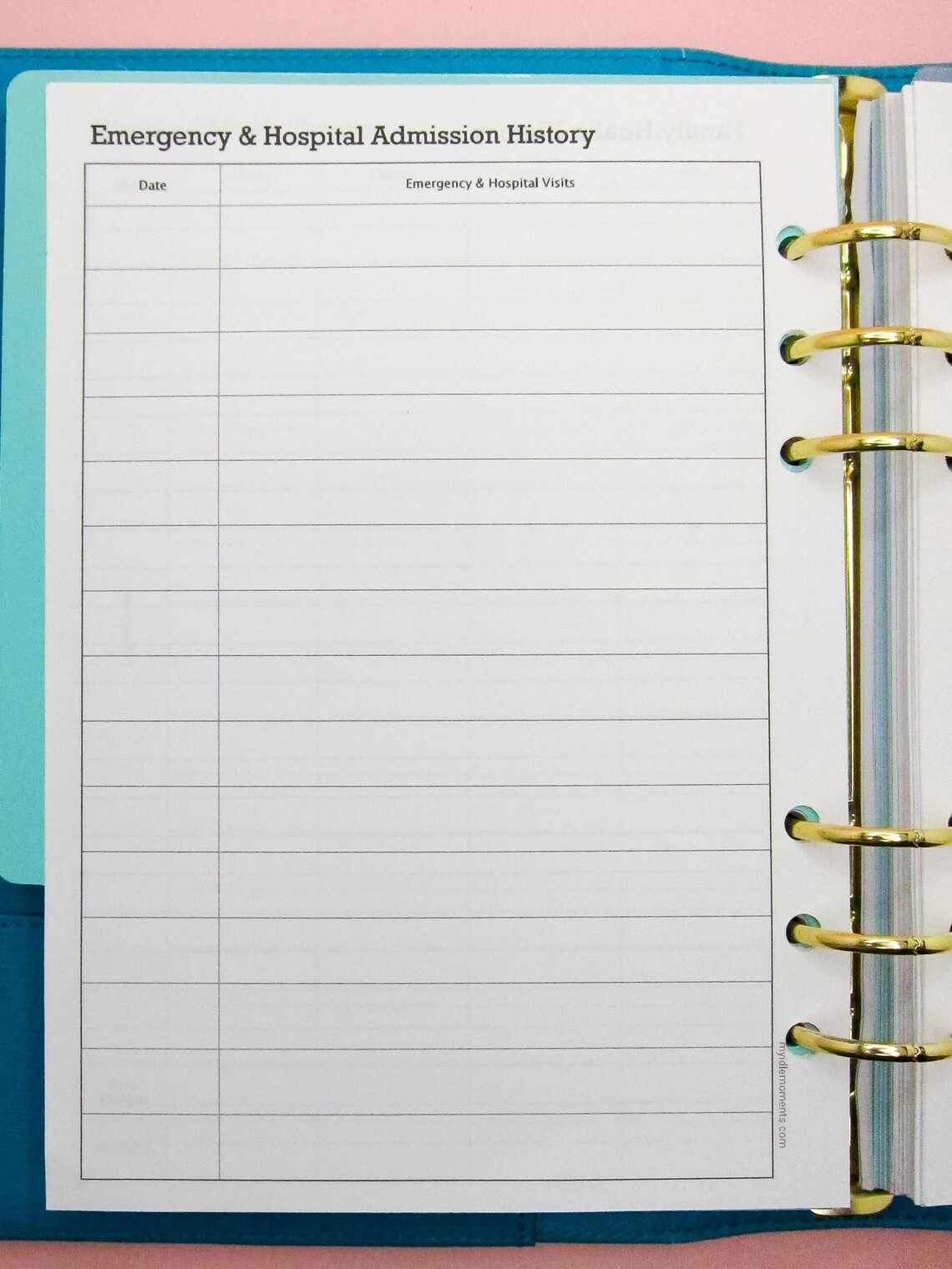 Emergency Room and Hospital History Tracker Printable Insert Health ...