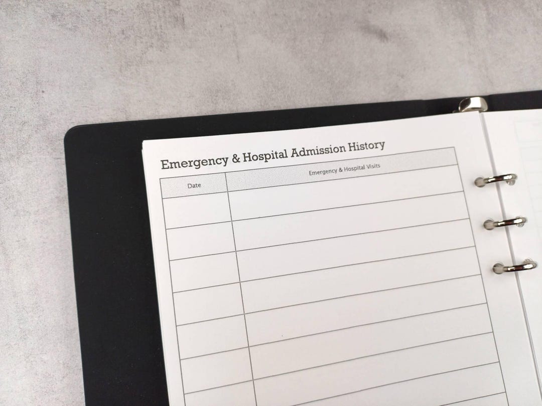 Emergency Room and Hospital History Tracker Printable Insert, Health ...