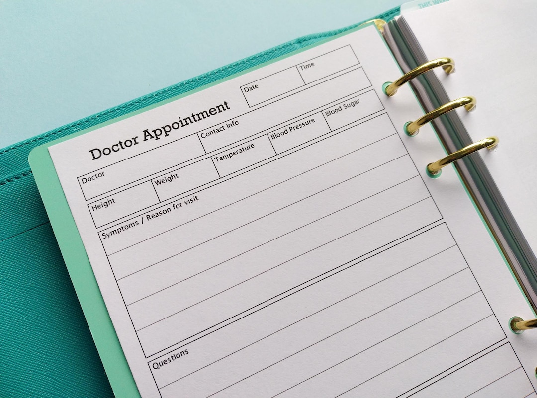 A5 Doctor/medical Appointments Planner Insert, Insert Printable, Health ...