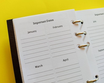 PRINTABLE Important Dates Planner Insert Personal Size - Etsy
