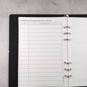 Emergency Room and Hospital History Tracker Printable Insert, Health ...