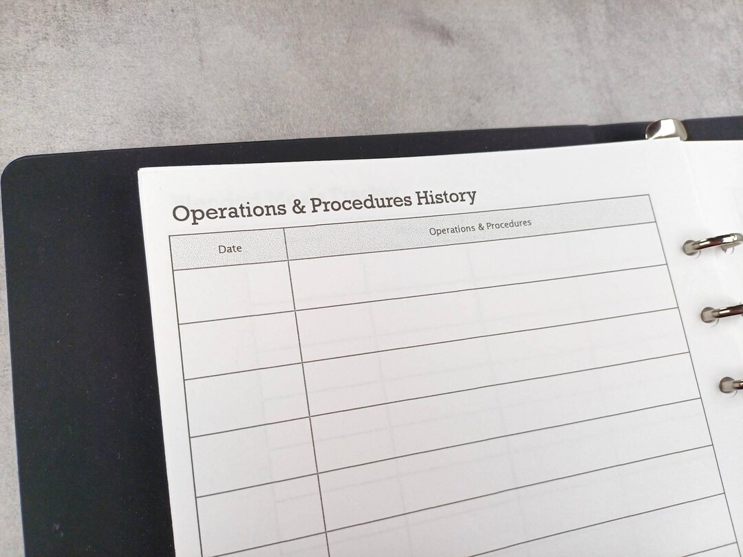 Medical Operations & Procedures Tracker Printable Inserts, Health ...