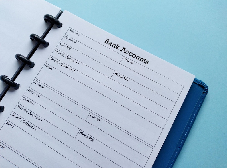 A5 Size Bank Account Password Tracker, Log, Login Organizer, Password ...