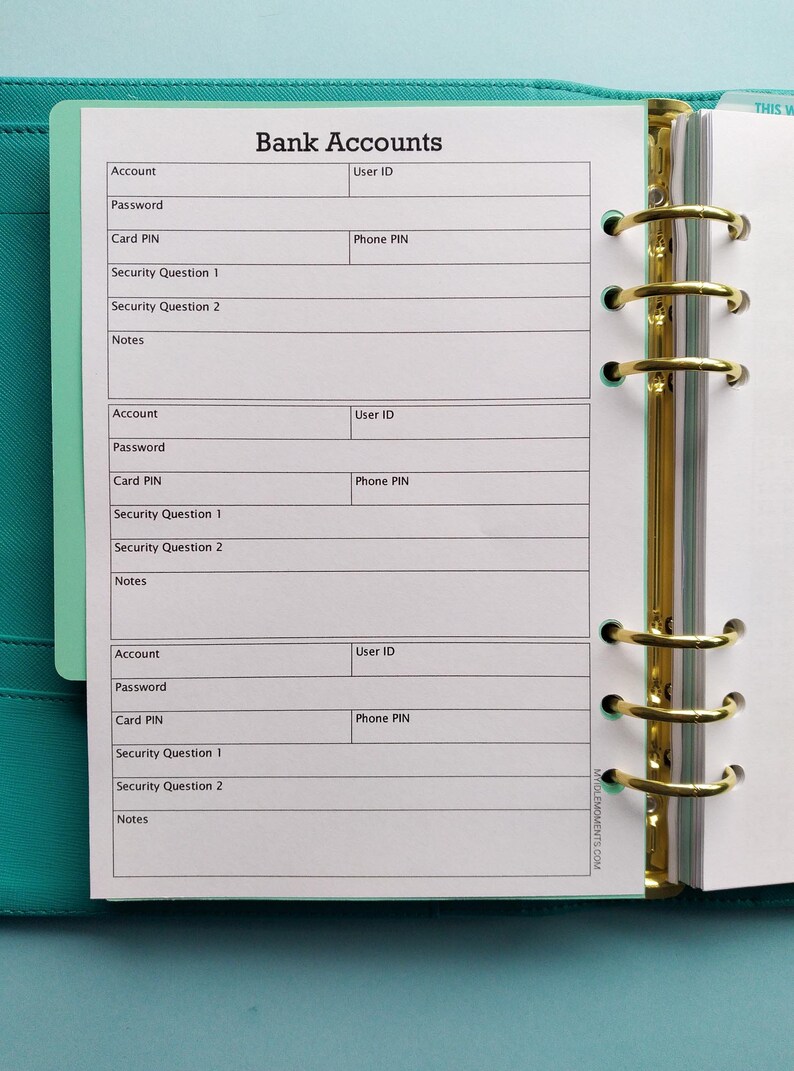 A5 Size Bank Account Password Tracker, Log, Login Organizer, Password ...