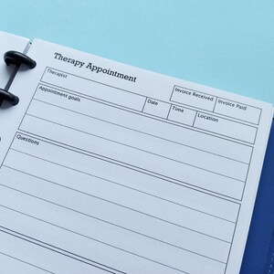 Therapy Appointments, Printed Planner Insert, Printable Health Tracker ...