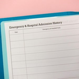 Emergency Room and Hospital History Tracker Printable Insert Health ...