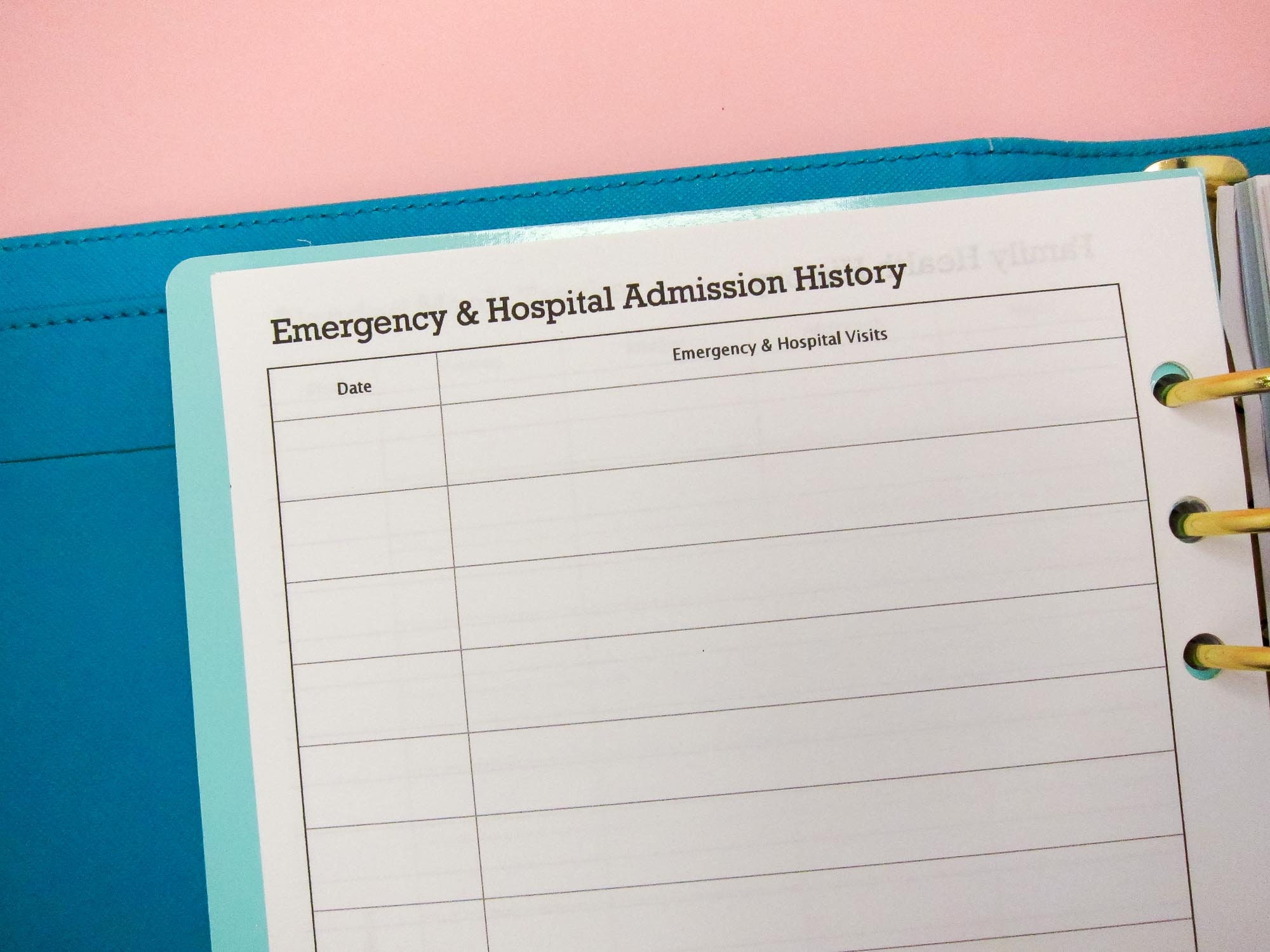 Emergency Room and Hospital History Tracker Printable Insert Health ...