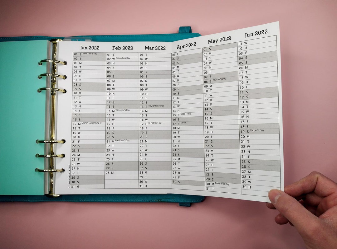 2025, 2026, 2027, 2028, 2029 Year at a Glance Calendar on 2 Pages ...