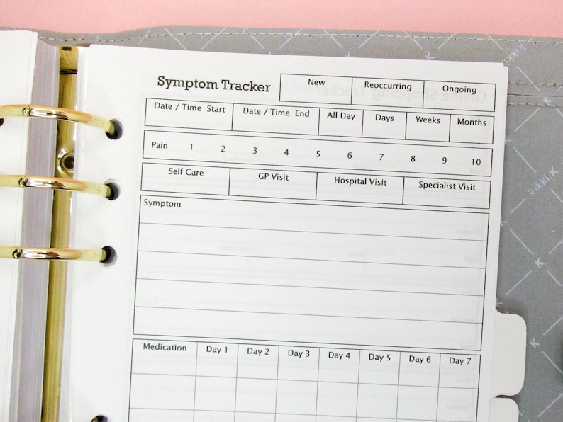 B6 Symptom Tracker Printable Insert, Health Tracker, Medical Tracker, Chronic Pain Tracker for ...