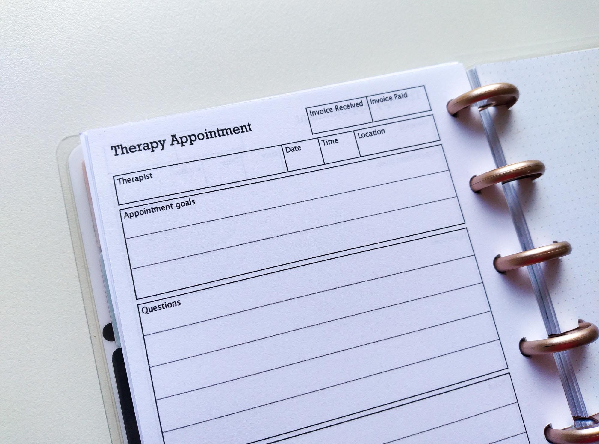 Therapy Appointments Planner Insert Printable Health - Etsy