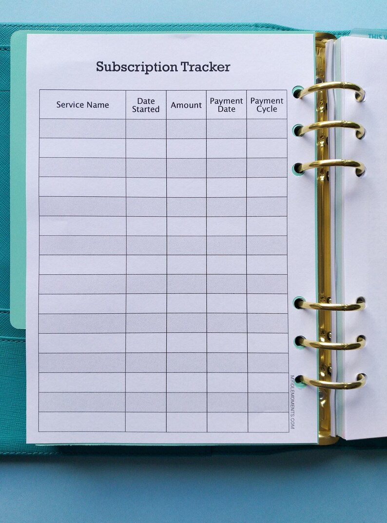 A5 Subscription Tracker Printable Insert, Perfect to Keep Track of Your ...