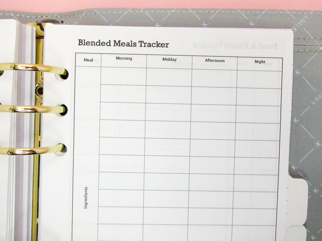 B6 Size Blended Meals Tracker Printable Insert, Health Tracker, Medical ...