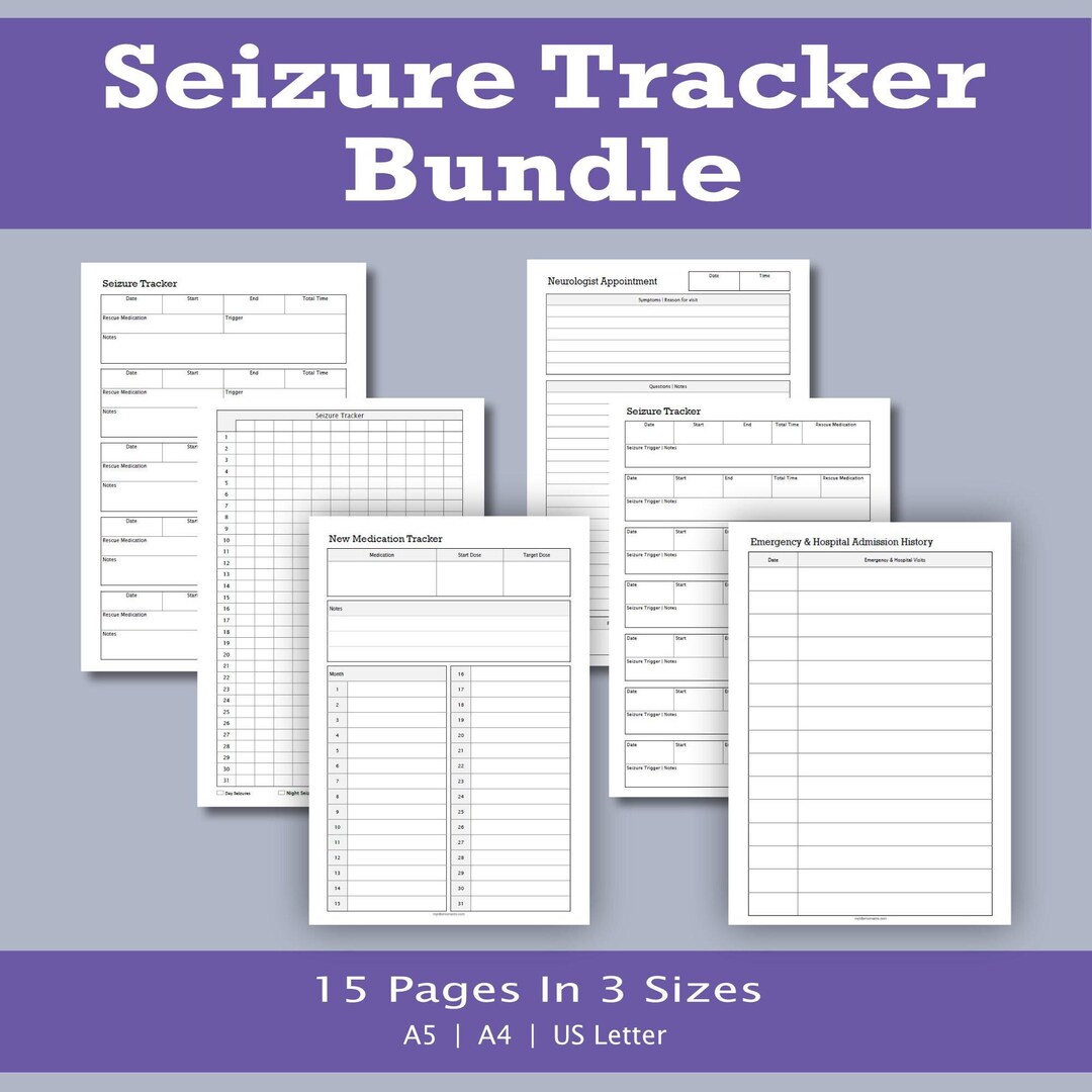 Seizure Tracker Bundle for Epilepsy Management in A5, A4 & US Letter ...