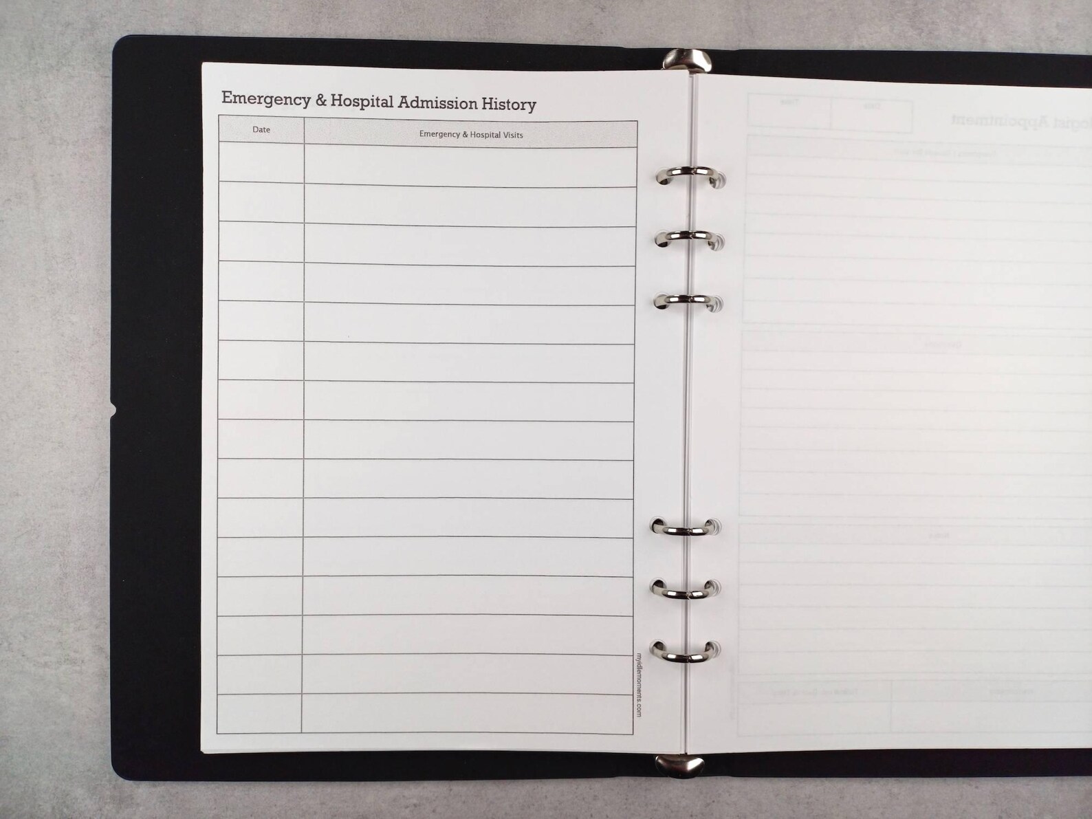 Emergency Room and Hospital History Tracker Printable Insert, Health ...