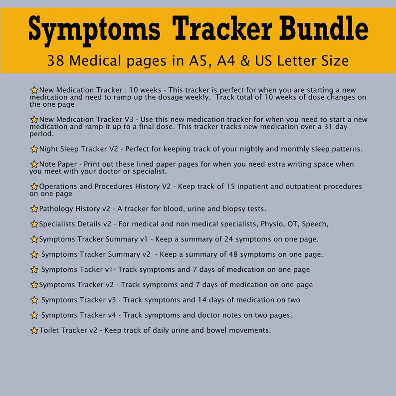 Symptoms Tracker Bundle, Medical Tracker, Medical Log, Medical Planner ...