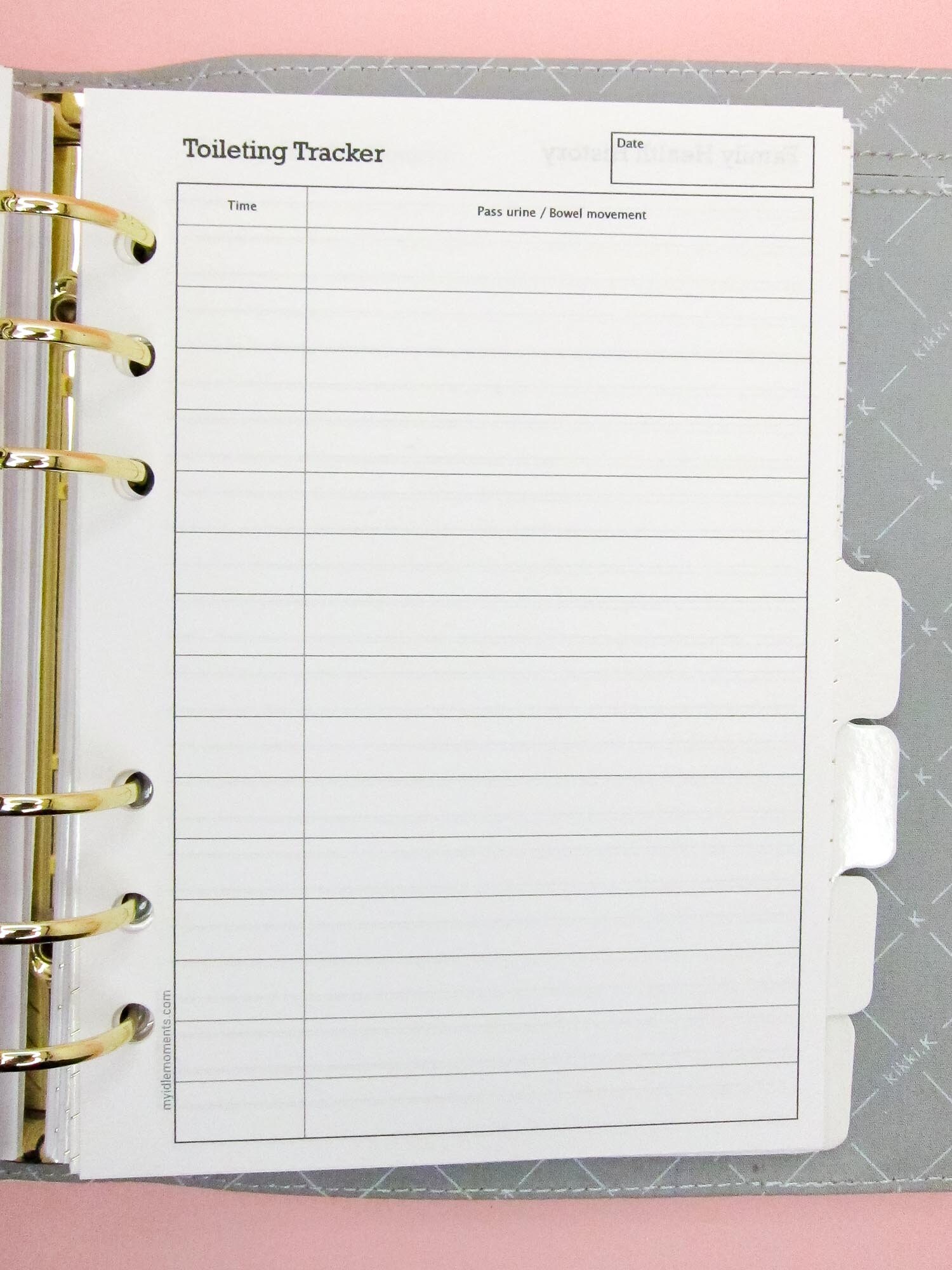 B6 Toileting Tracker Printable Insert, Health Tracker, Medical Tracker ...