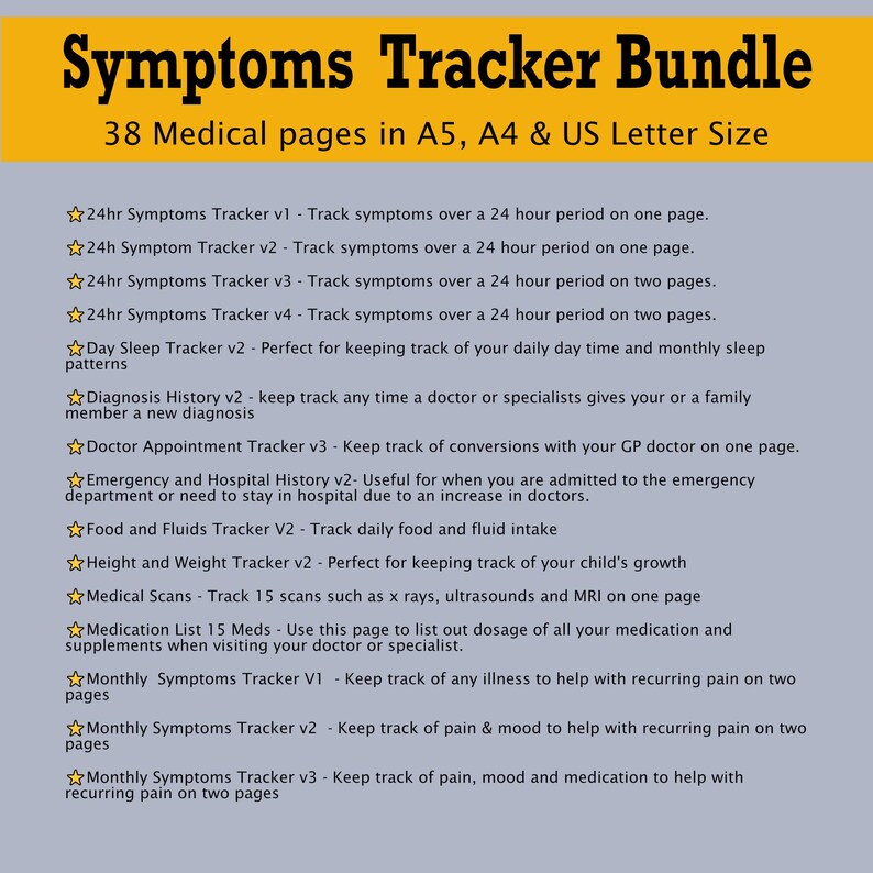 Symptoms Tracker Bundle, Medical Tracker, Medical Log, Medical Planner ...