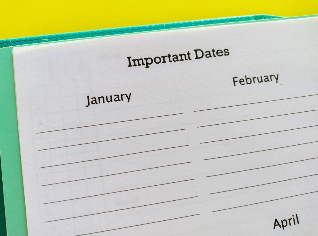 Important Dates Printable A5 Planner Insert for Tracking Birthdays ...