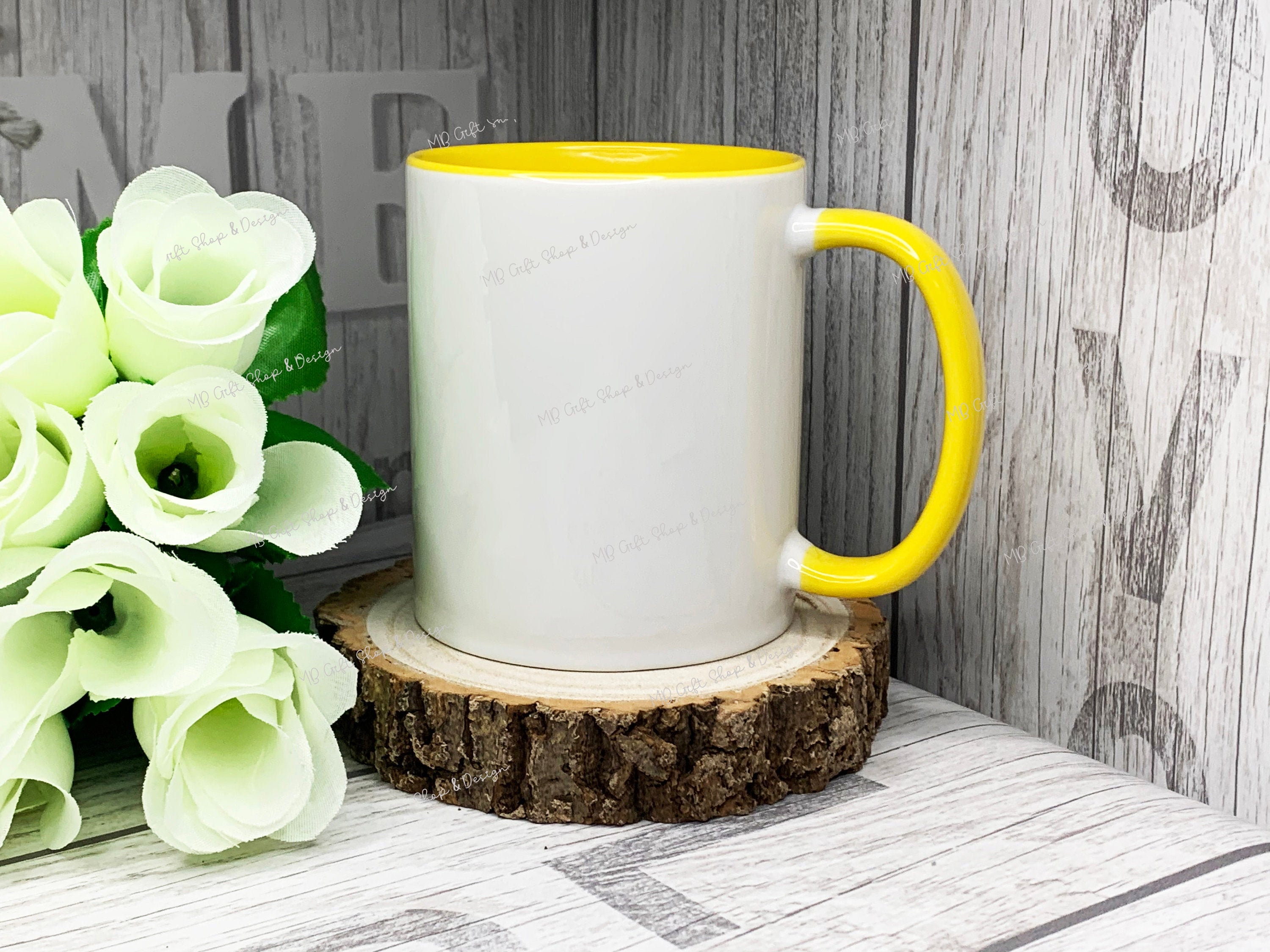 Yellow mug mockup 11 oz yellow handle mug mock up Colour mug Real photo ...