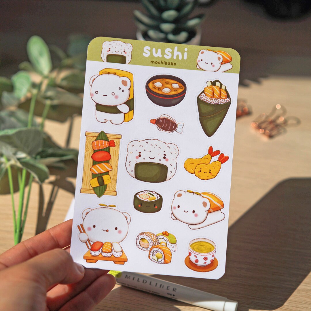 Sushi Matte Sticker Sheet / Cute Kawaii Mochi Bear Stickers / - Etsy