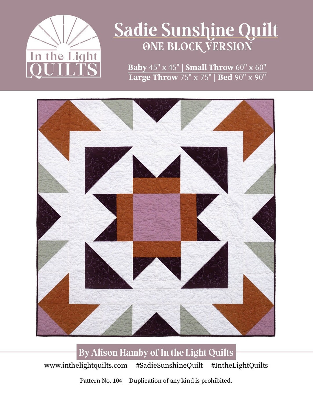 Sadie Sunshine Quilt Pattern ONE BLOCK Version - PDF - Etsy