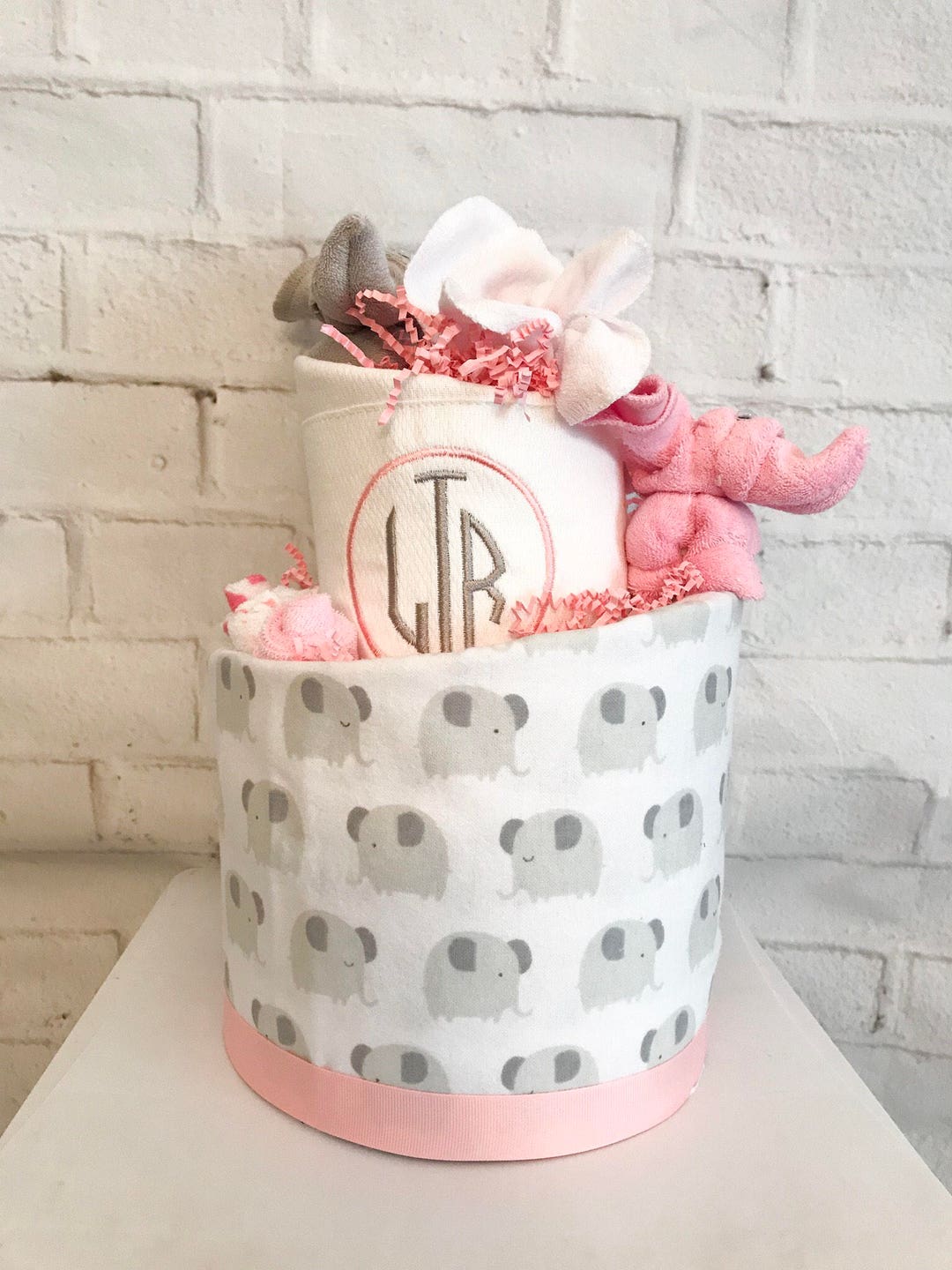 Elephant Diaper Cake, Diaper Cake for Girl, Pink Elephant Diaper Cake ...