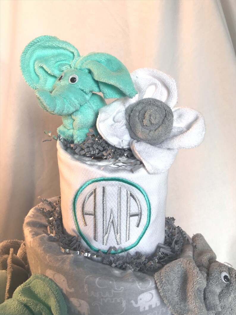 Elephant Diaper Cake Elephant Baby Shower Monogrammed Diaper - Etsy