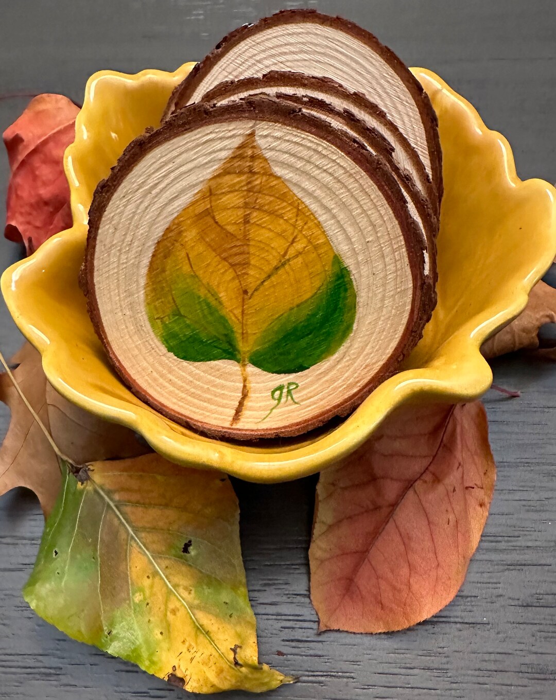 Rustic Fall Leaf Wood Slice Coaster - Etsy