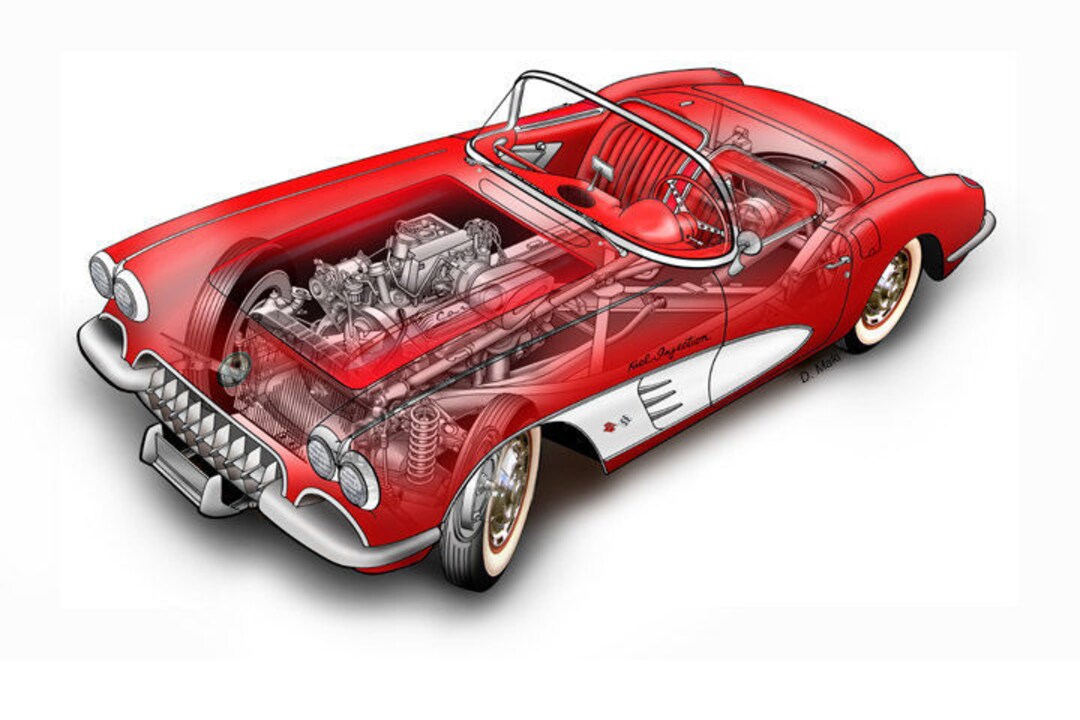 Cutaway Illustration of a 1959 Fuel Injected Corvette - Etsy