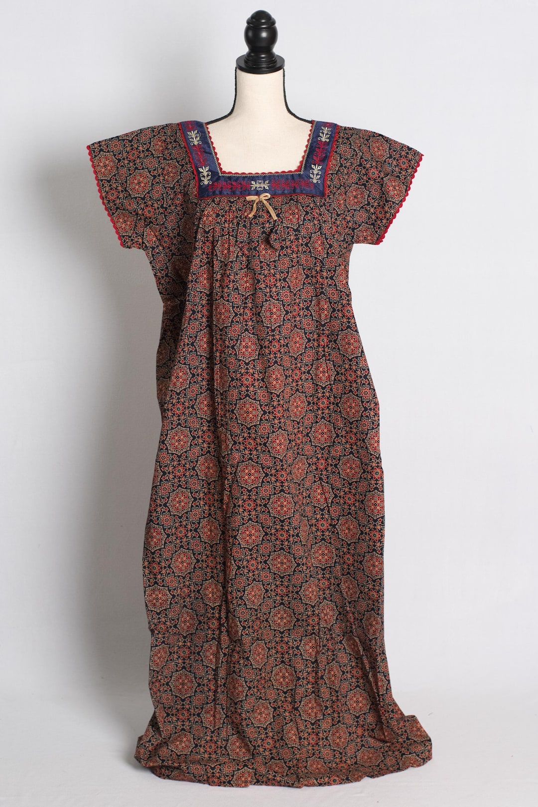 Dark Blue Kalamkari Pure Cotton Indian Women Nighty in Size 4 XL ...