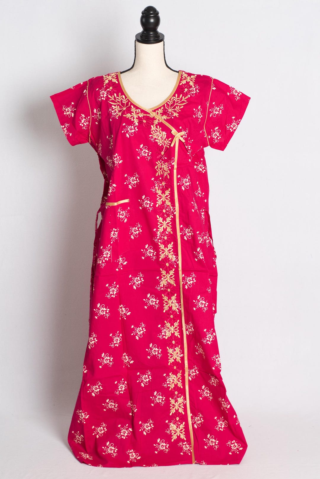 Pink Pure Cotton Indian Nighty in Size 4 XL in Angrakha Style, Indian ...