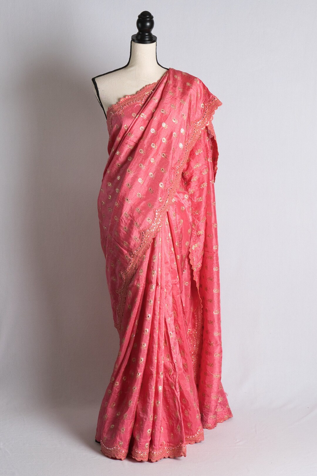 Mirror Work Saree in Pink and Gold Designer Saree - Etsy