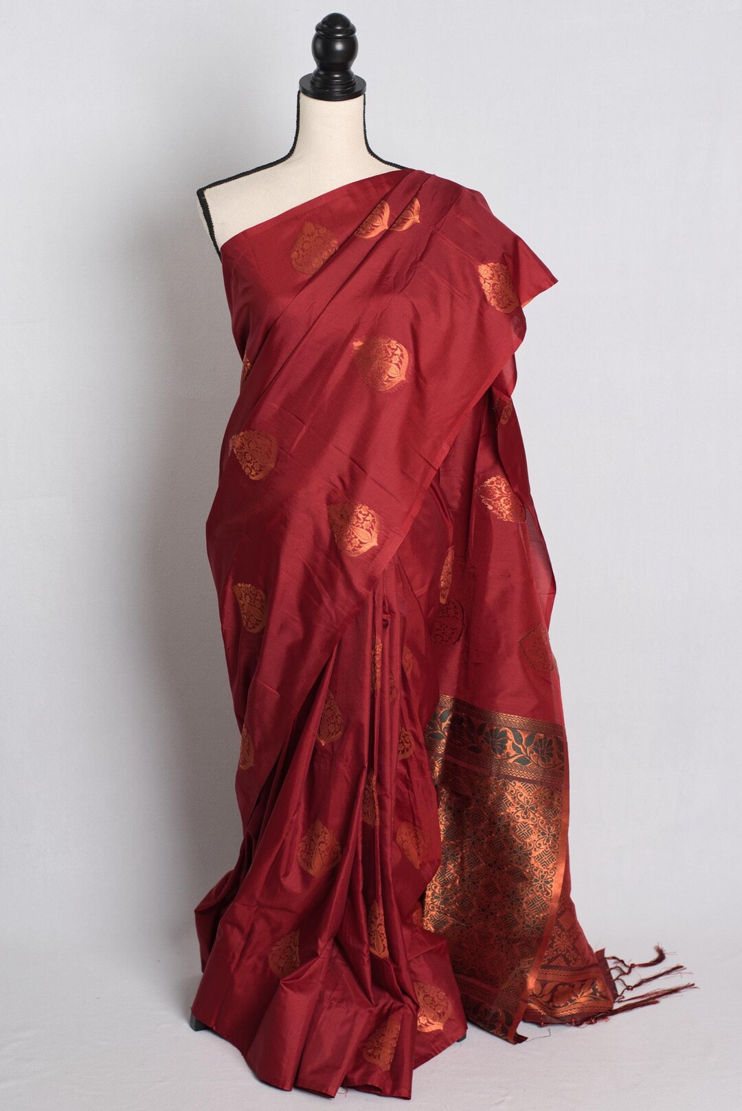 Blended Silk Kanchipuram Saree in Maroon, Indian Saree Shipped From USA ...