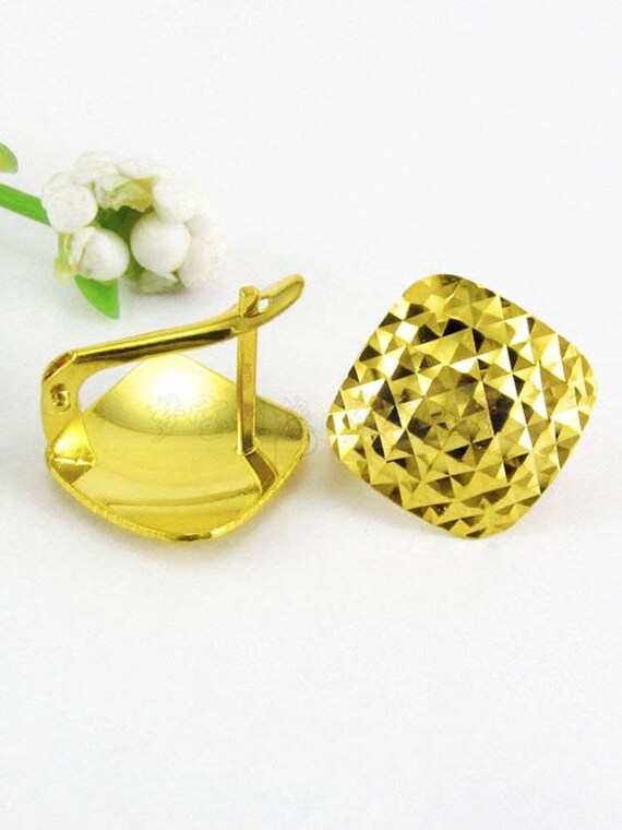 Genuine 18k Gold Solid Square Shaped Engraved Sparkle - Etsy