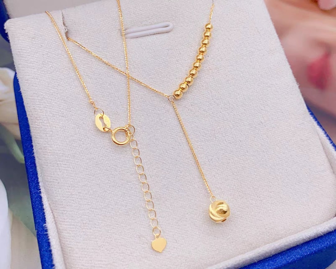 Genuine 18K Gold Solid Sparkle Ball Pendant Necklace, Au750 Stamped ...