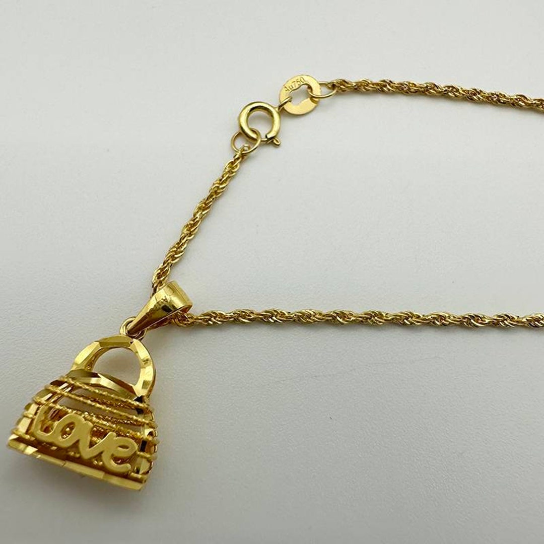 Genuine 18K Gold Solid Bag Pendant, Au750 Real Gold, 75% of Gold, 18K ...