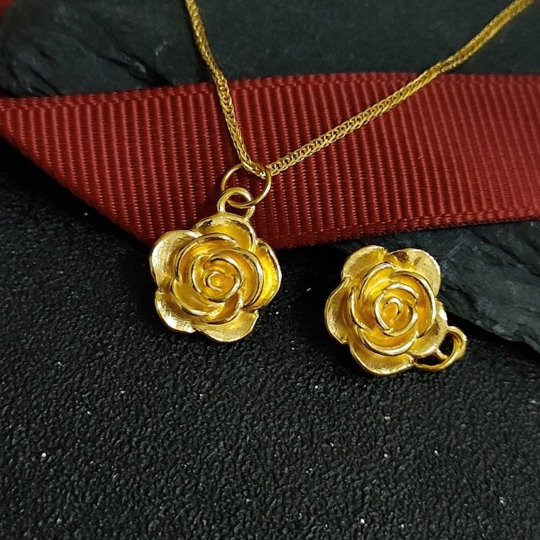 Genuine Pure Gold 999 Gold, 24K Gold Rose Flower Pendant Charm18k Gold ...
