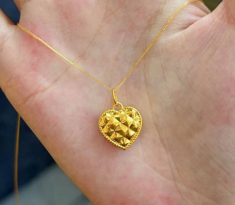 Genuine Pure Gold 999 Gold 24K Gold Engraved Heart Pendant - Etsy