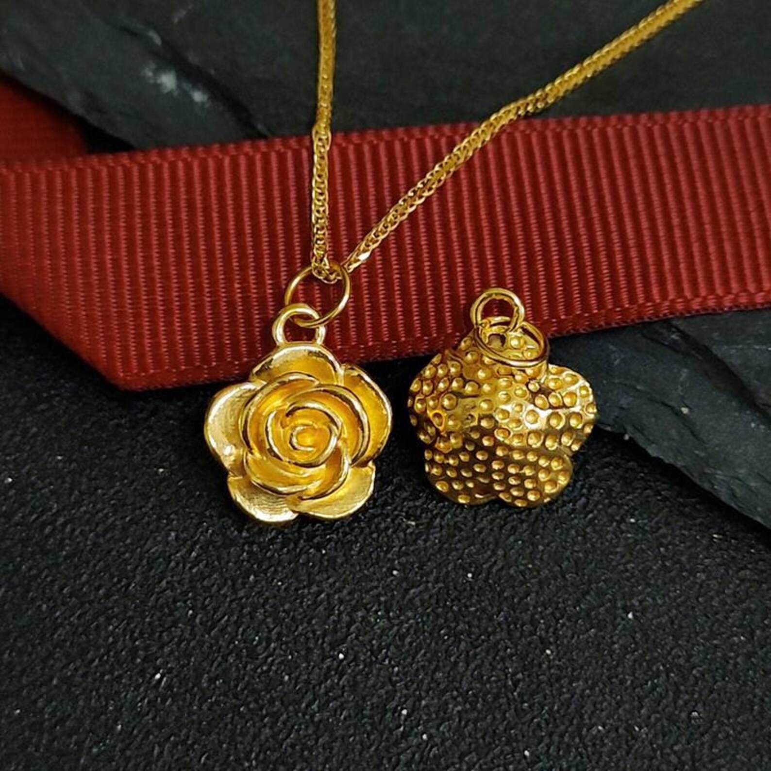 Genuine Pure Gold 999 Gold 24K Gold Rose Flower Pendant - Etsy