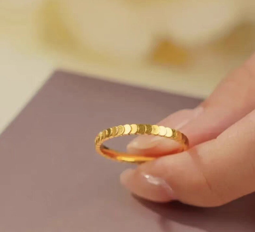 Genuine 18K Solid Gold Sparkle Fish Scale Ring, Au750 Gold Stamped Ring ...