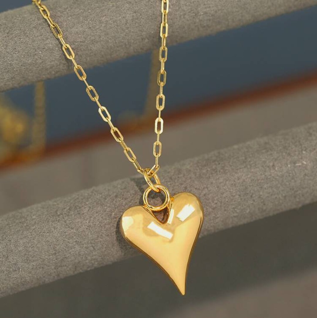 Polished Sparkle 18K Solid Gold Big Heart Pendant Charm 22mm X 16mm Big ...