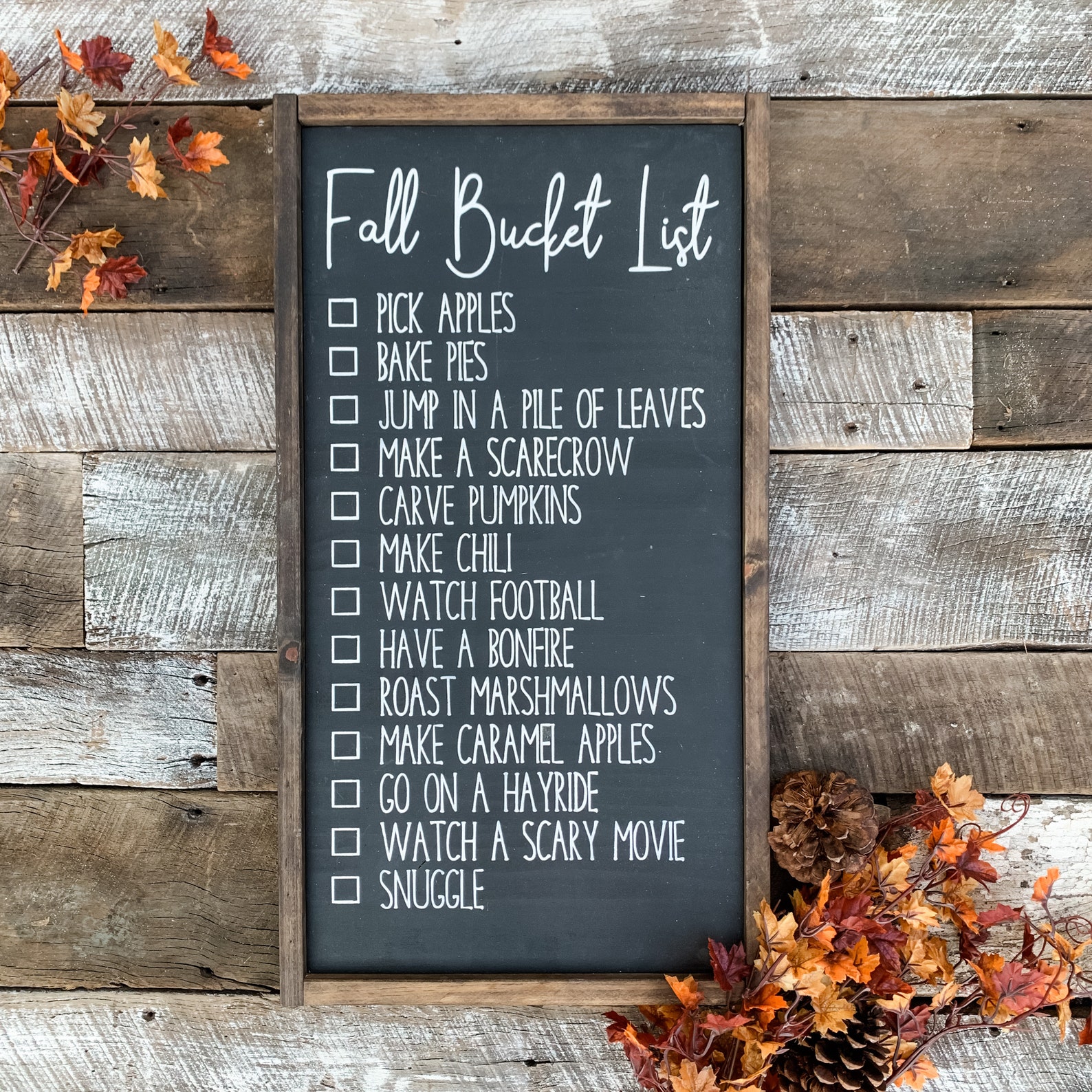 Fall Bucket List | Customizable | Farmhouse Sign | Chalkboard Wood Sign ...