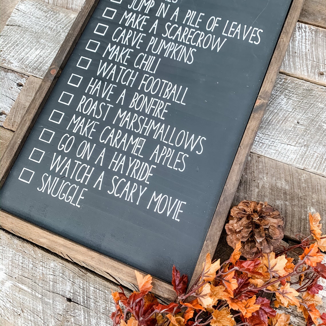 Fall Bucket List | Customizable | Farmhouse Sign | Chalkboard Wood Sign ...