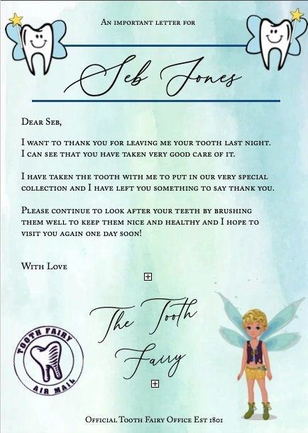 PDF Personalised Tooth Fairy Letter - Etsy