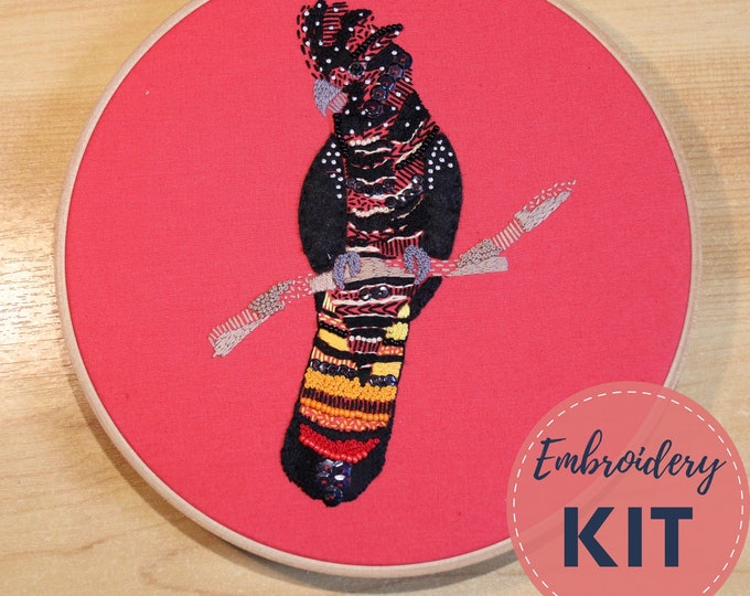 Red Tailed Black Cockatoo Embroidery Kit, DIY Embroidery, Australian ...