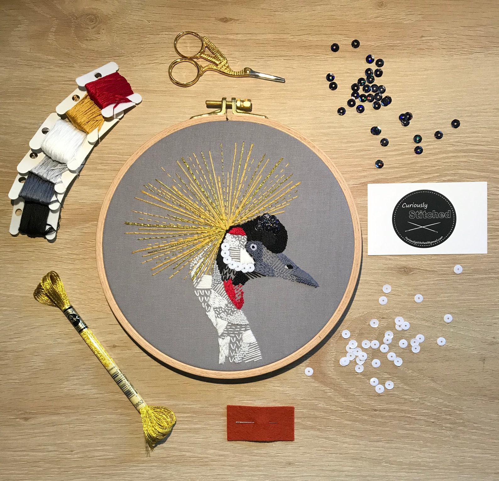 PDF Pattern Grey Crowned Crane Modern Embroidery Art | Etsy