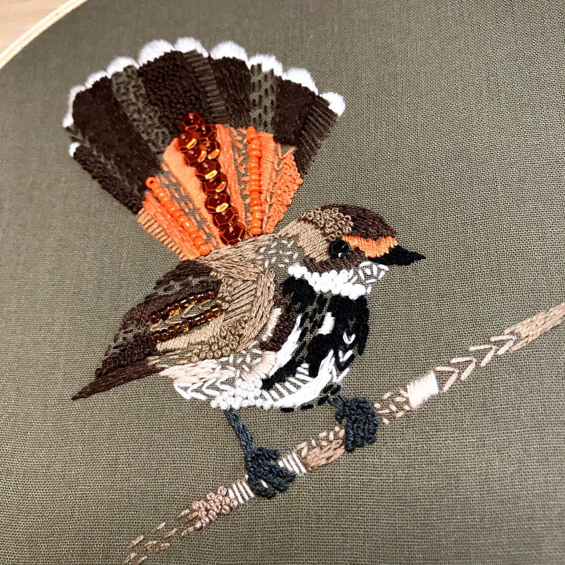 PDF Embroidery Pattern - Rufous Fantail - Australian Birds, Digital ...